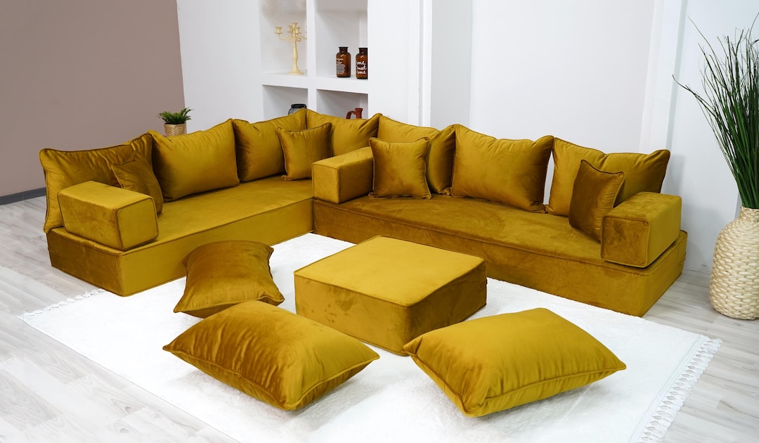 Gold Luxury Arabic Majlis Style Velvet Modular Floor Sofa Set ...