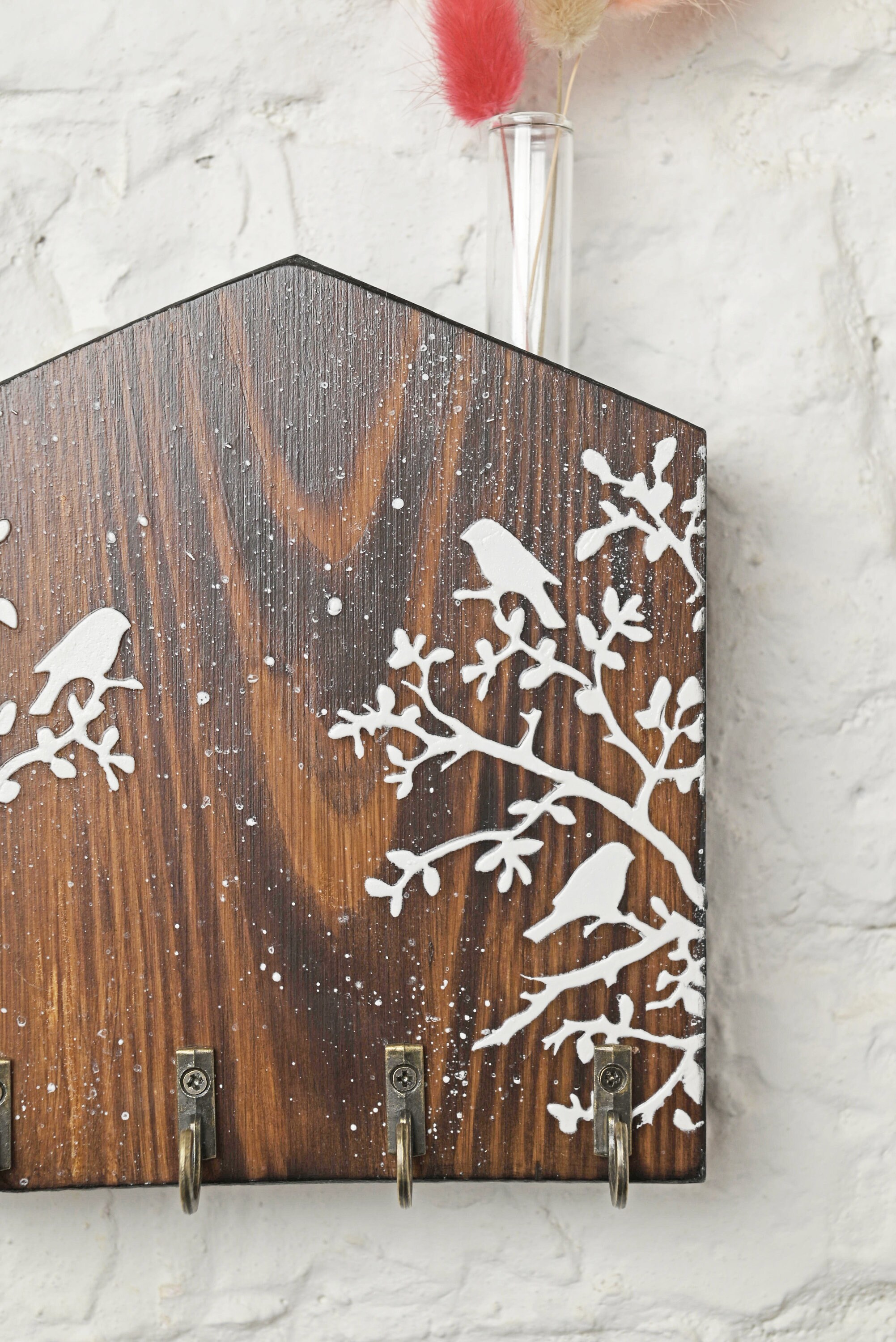 Rustic Wooden Key Holder With Hooks, Modern Key Hanger, Wall Keys ...