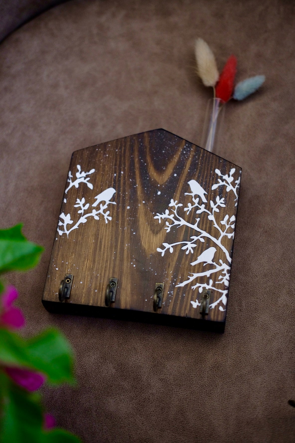 Rustic Wooden Key Holder With Hooks, Modern Key Hanger, Wall Keys ...