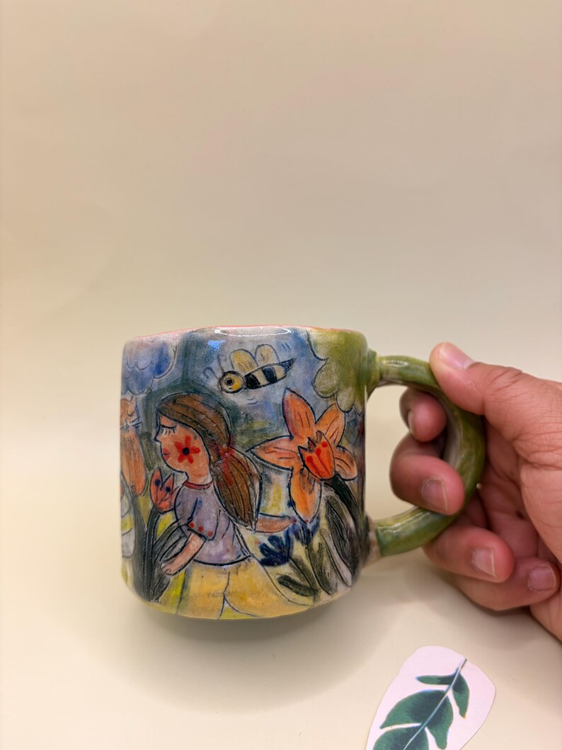 Handmade Ceramic Mug, Storybook Park Design, Funny Cats & Girls - Etsy ...