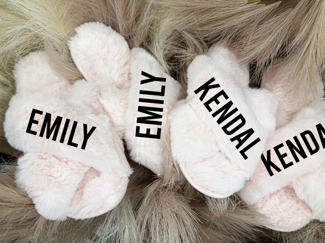 Fuzzy Bridesmaid Slippers: Custom Name Bridal Party Gift - Etsy