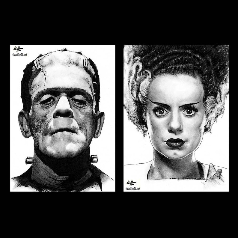 The Monster and Bride Frankenstein Dark Art Horror Halloween - Etsy