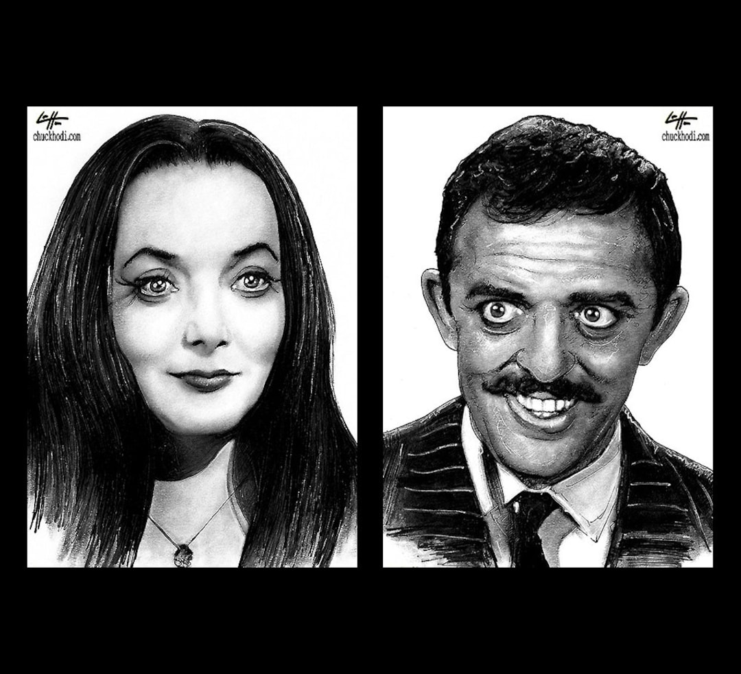 Morticia and Gomez Addams - the Addams Family Classic Dark Art Comedy ...