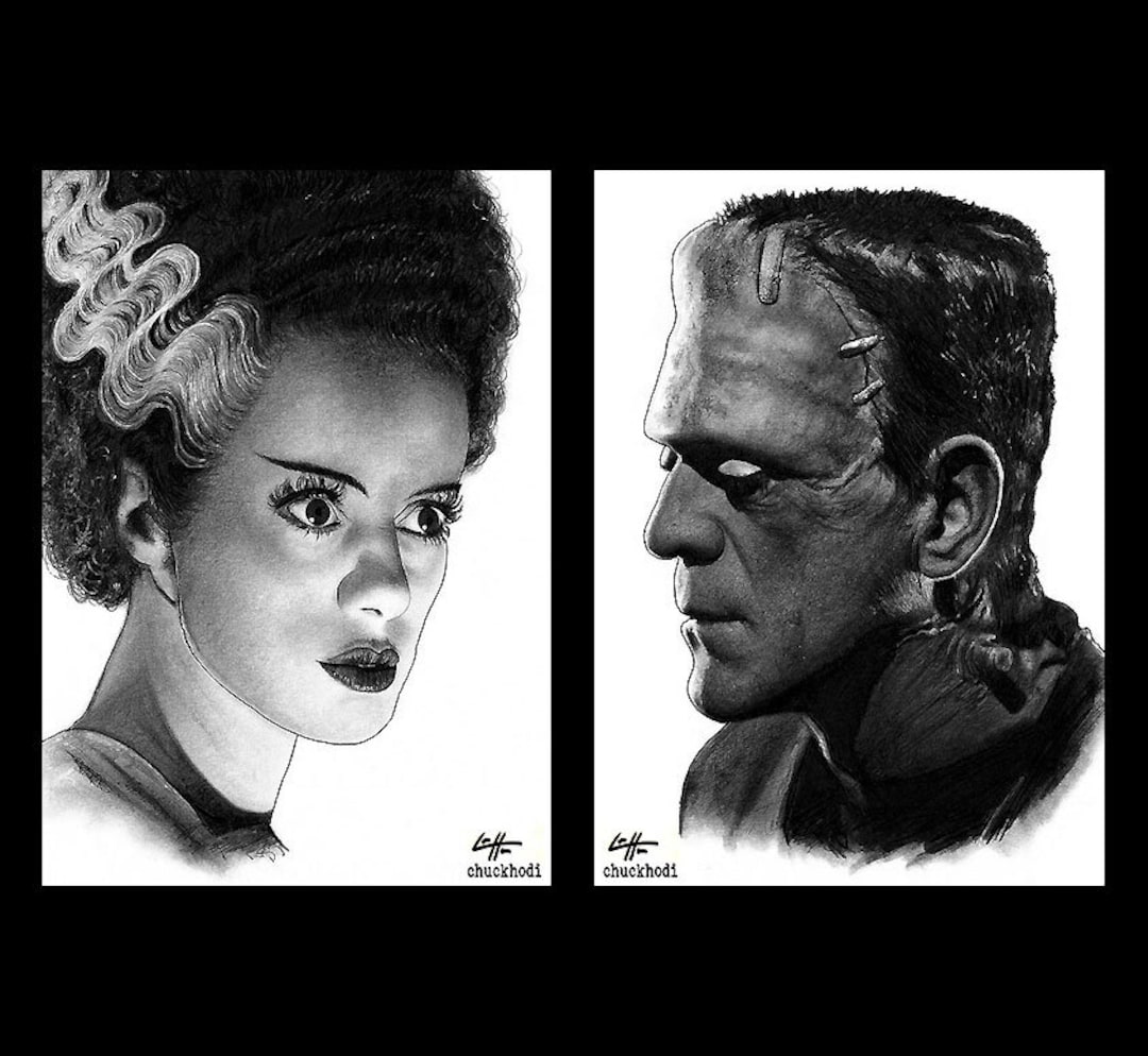 The Monster and Bride - Frankenstein Dark Art Horror Halloween Classic ...