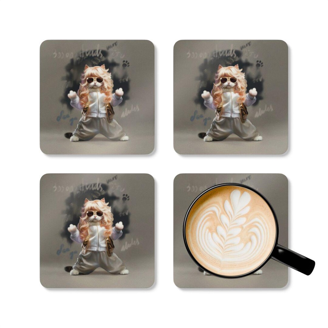 Corkwood Coaster 4 Set Cat-themed Drink Coasters Cute Cat Coasters Cat ...