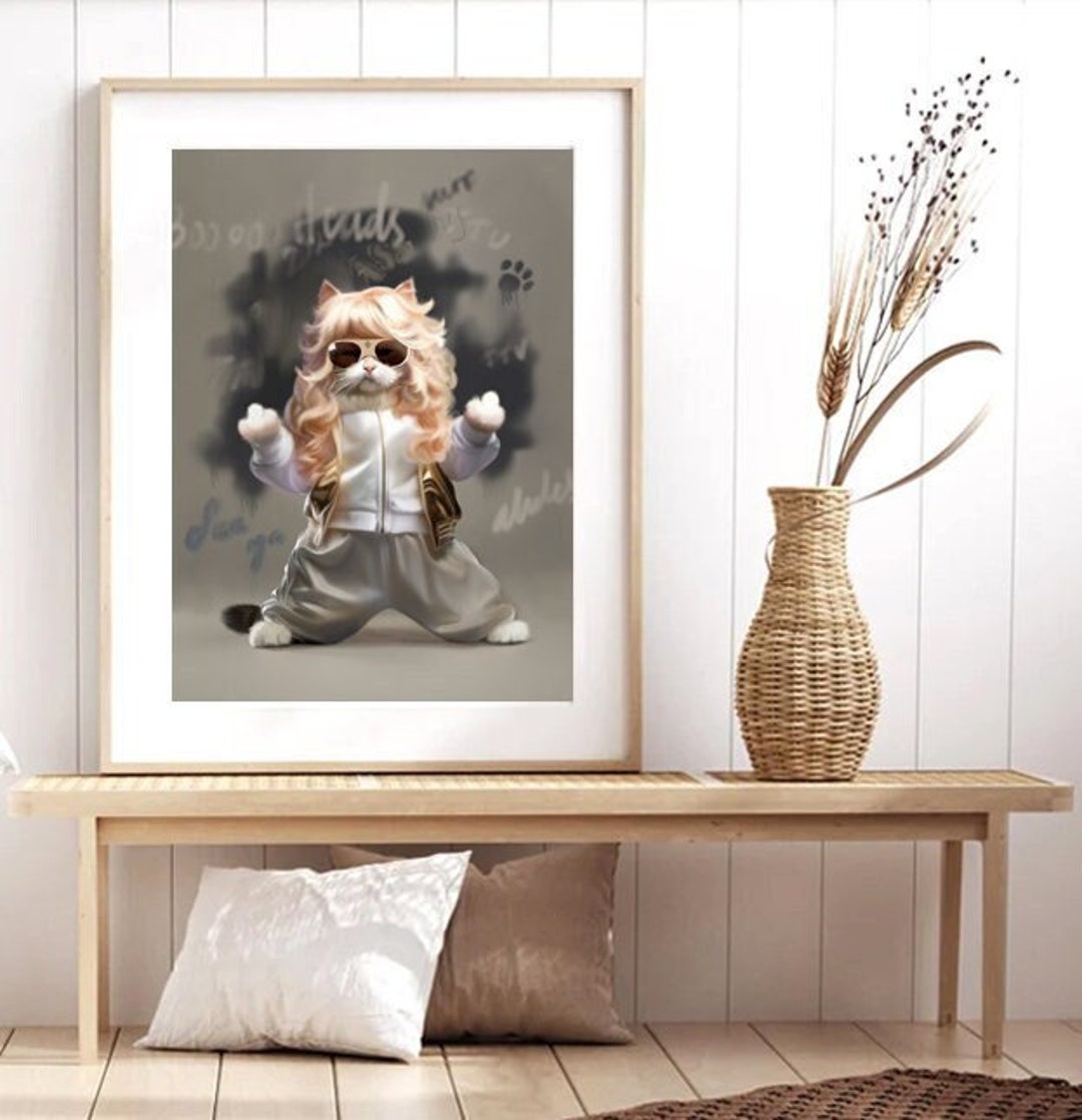 Cute Poster Cat Gift Art Print Animal Wall Art Cat Poster Decor Cat Art ...