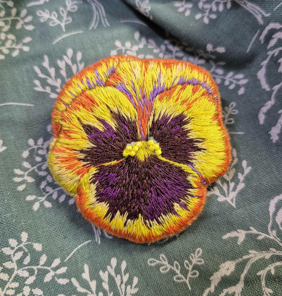 Embroidered Pansy Flower Brooch Handmade Embroidered Jewelry - Etsy ...