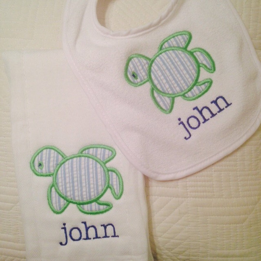 Sea Turtle Baby Bib and Burp Cloth Set / Sea Turtles Baby Bib Set ...