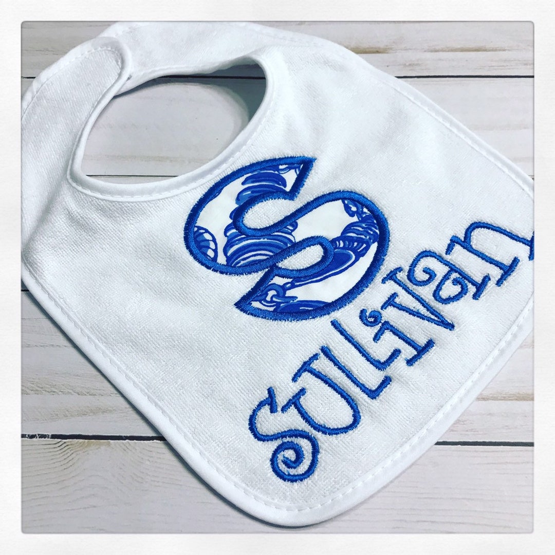 Custom Baby Bib, Blue and White Nautical Fabric Baby Bib, Handmade Baby ...