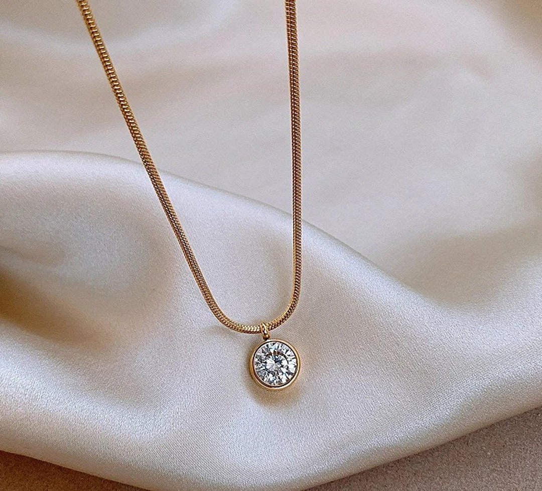 Necklace Zircon Pendant Elegant Stainless Steel Collar Chain for Women ...