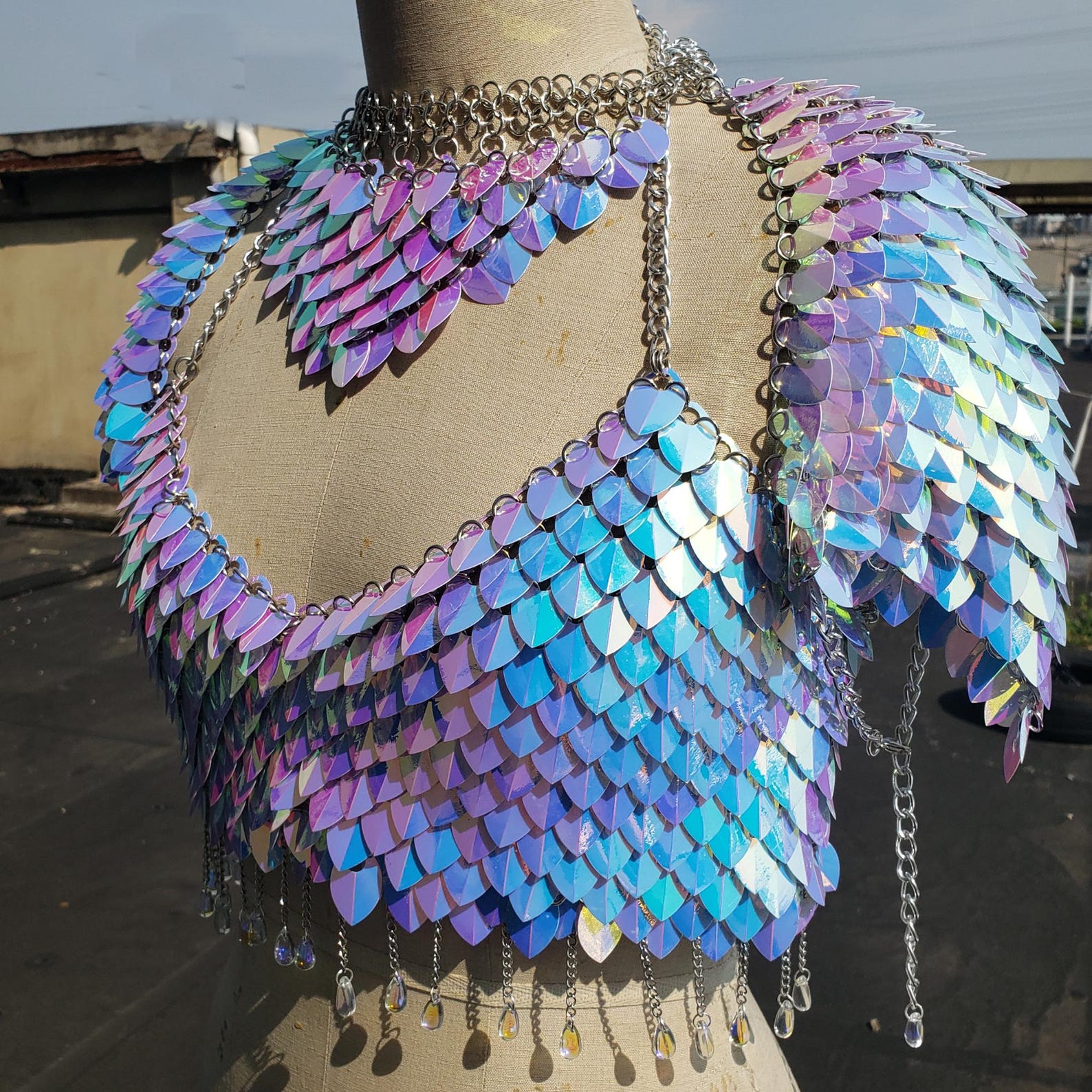 Iridescent Scalemail Chainmail Shoulder Pauldrons Pieces With Choker Scalemaille Bra Top Armor ...