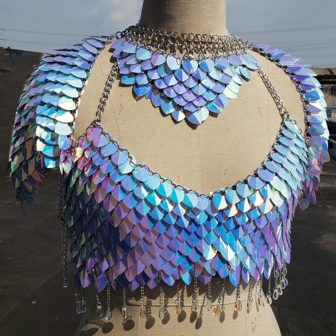 Iridescent Scalemail Chainmail Shoulder Pauldrons Pieces With Choker Scalemaille Bra Top Armor ...