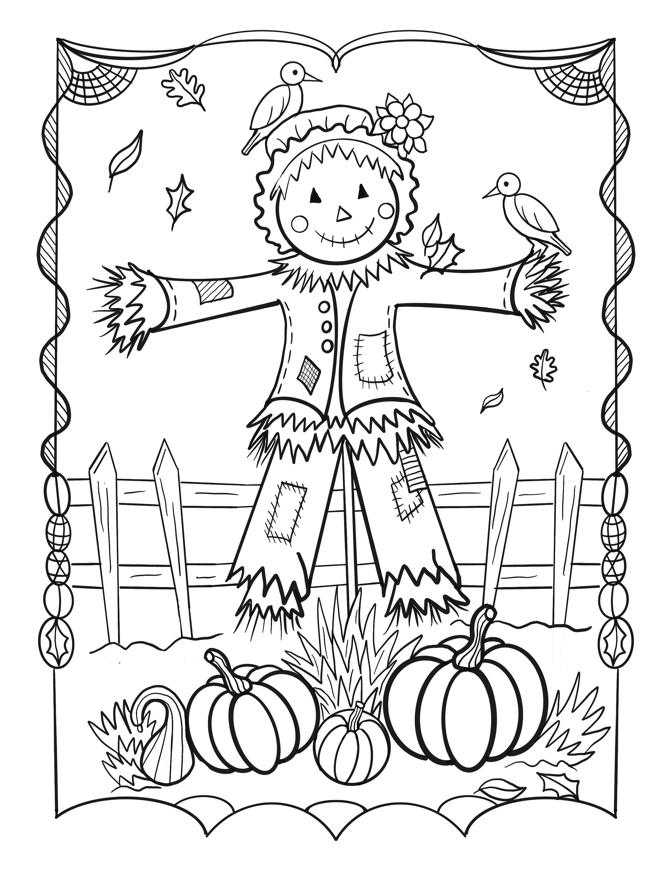 Cute Scarecrow Face Coloring Page