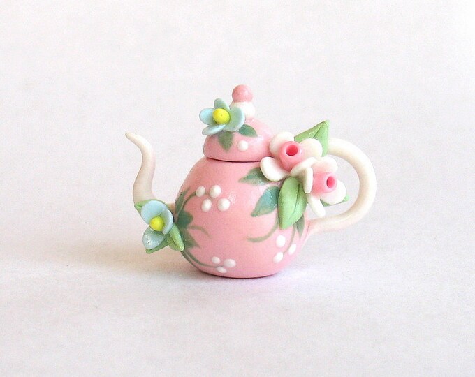 Miniature Lovely Pink Teapot With Blossoms OOAK by C. Rohal - Etsy