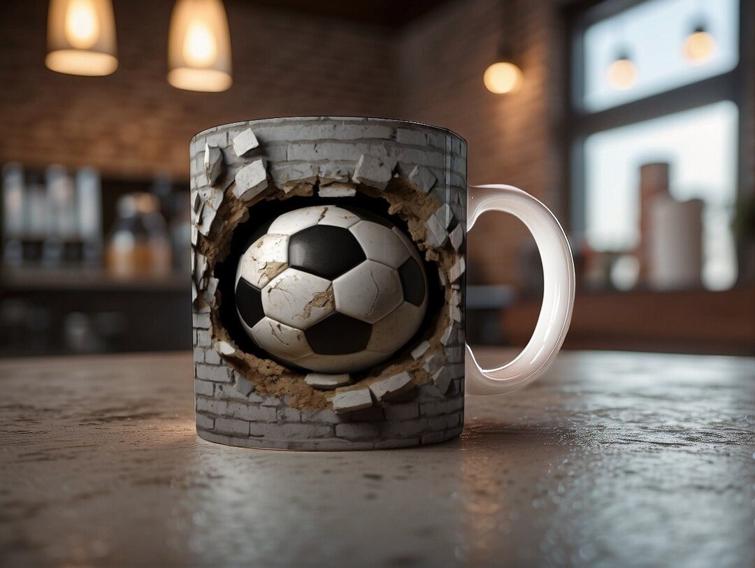 3D Hole in Wall Soccer Mug Wrap Sublimation Design 3D Soccer Ball Mug ...