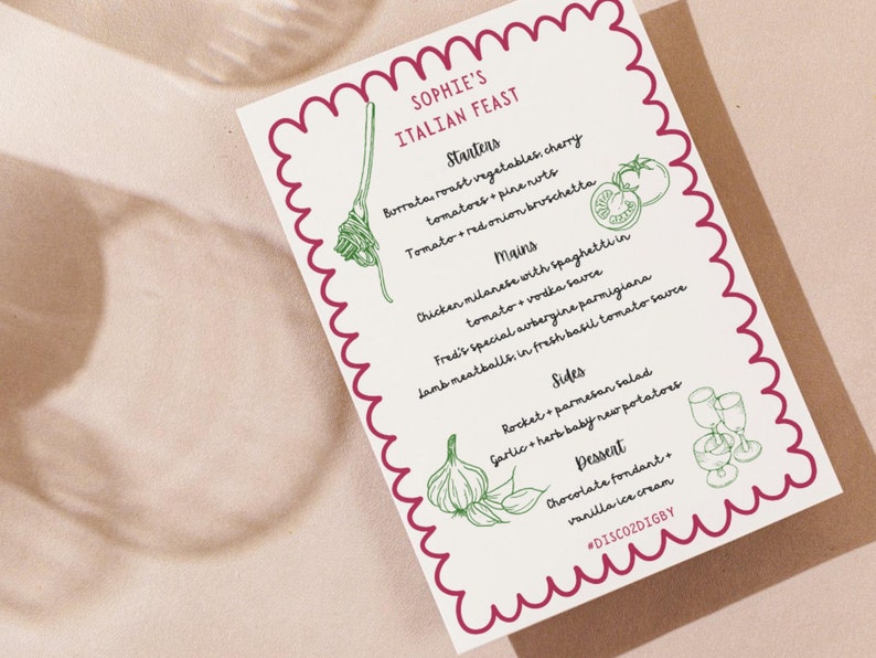 Party Menu Template, Italian Dinner Party Menu, Italian Hen Party ...