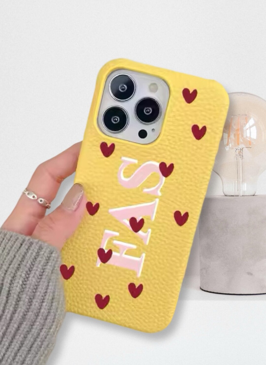 Luxury Yellow Hearts Initials Personalised Case iPhone 15 14 13 12 11 ...