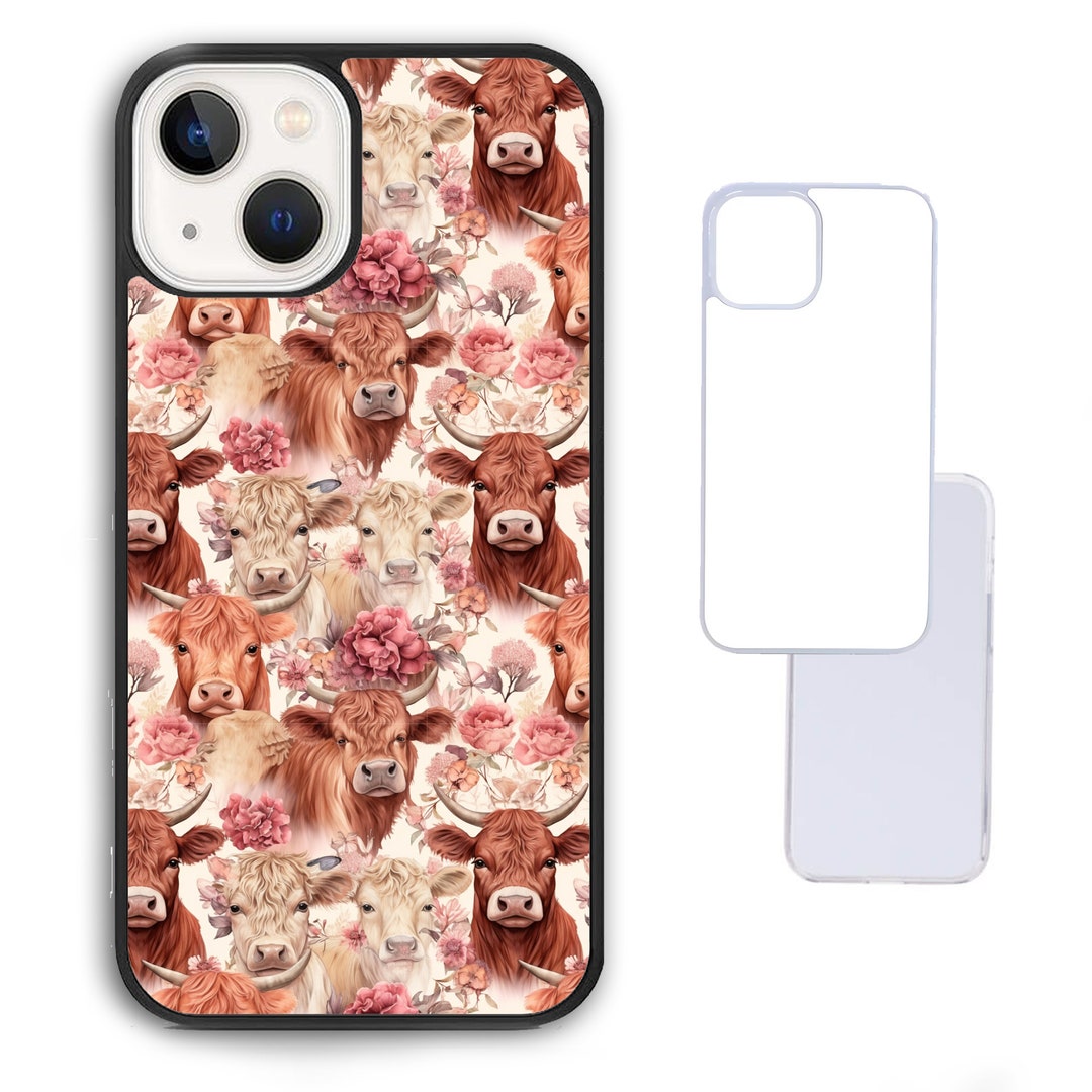 Highland Cow Cattle Pink Flower Rose Hard Case Casing iPhone 6 SE 7 8 ...