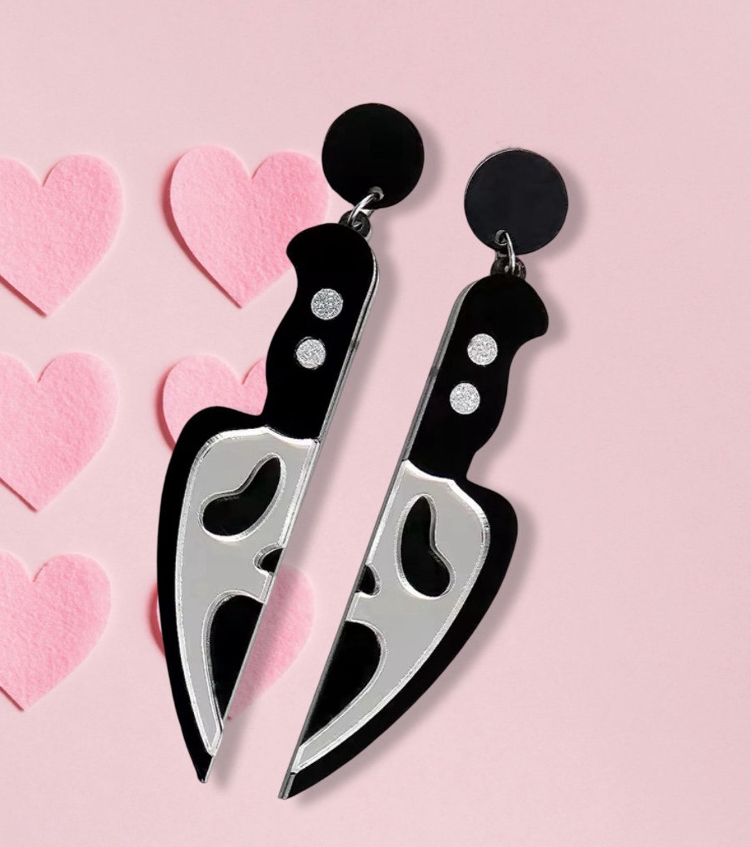 Knife Black Ghost Face, Horror Themed Earring, Studs for Pierced Ears ...