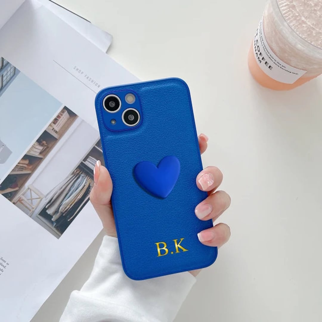 Luxury Blue Heart 3D Personalised Case for iPhone 15 14 13 12 11 Pro ...
