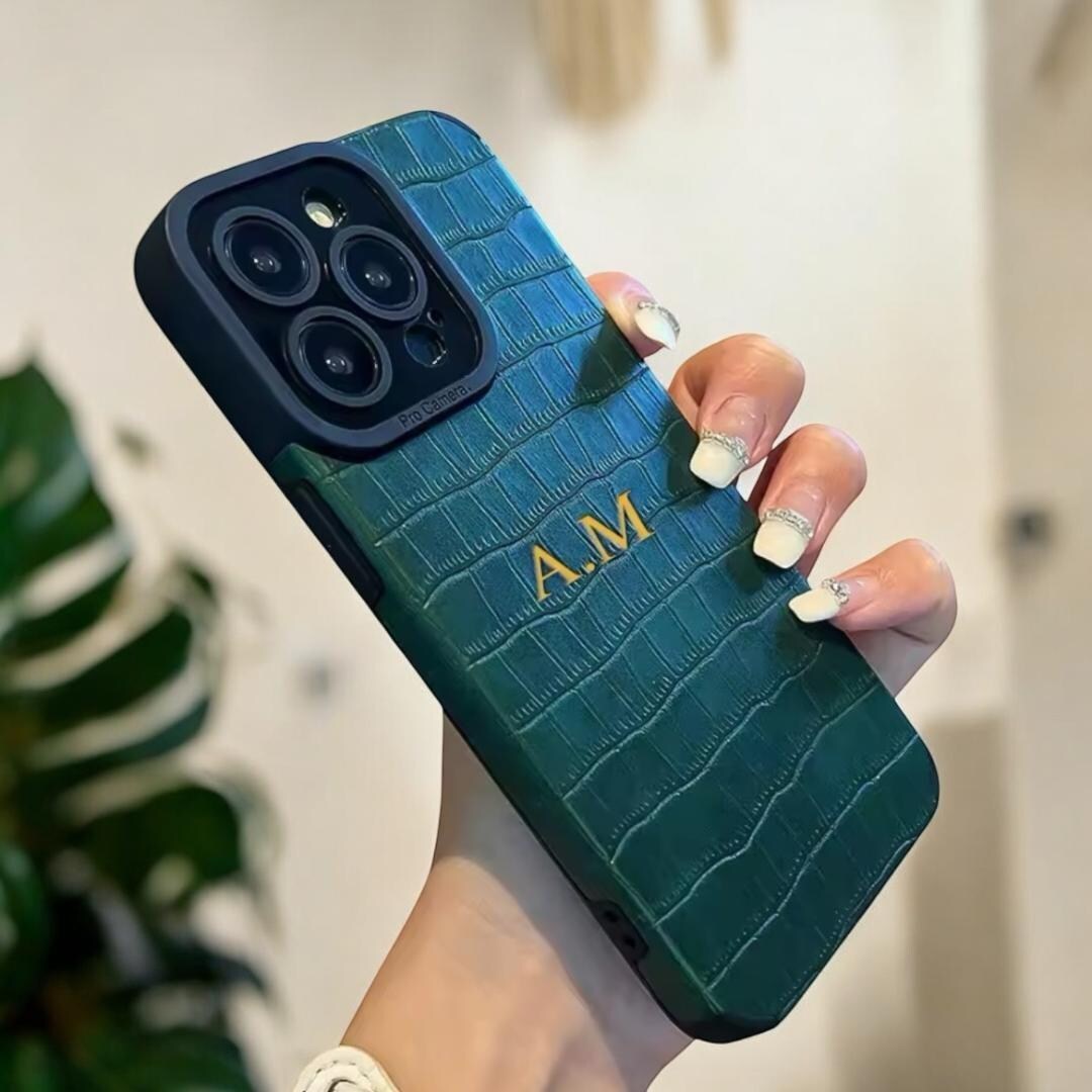 Emerald Green, Luxury Crocodile Croc Leather, Case for iPhone 16 15 14 ...
