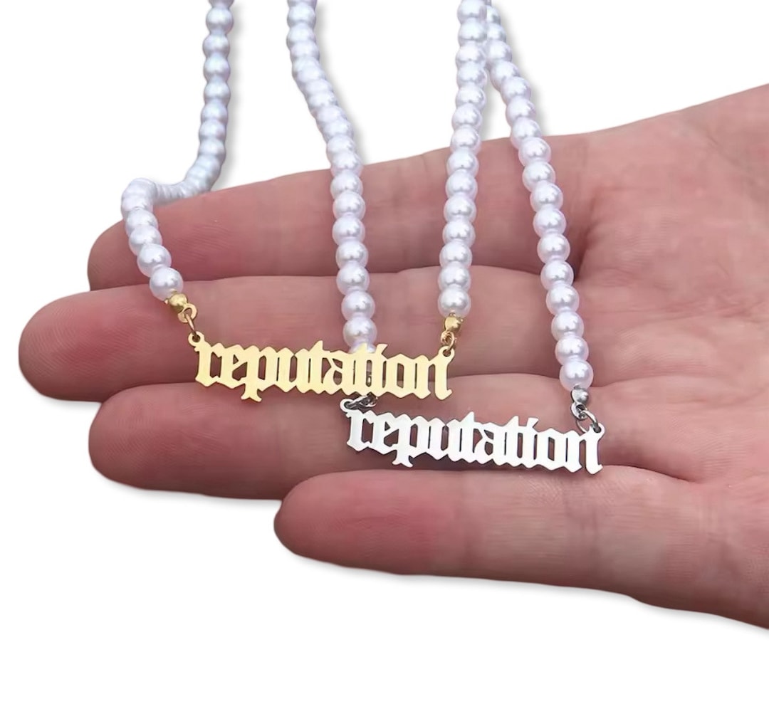 Pearl Faux Reputation Word Necklace Personalized Jewellery Personalised ...