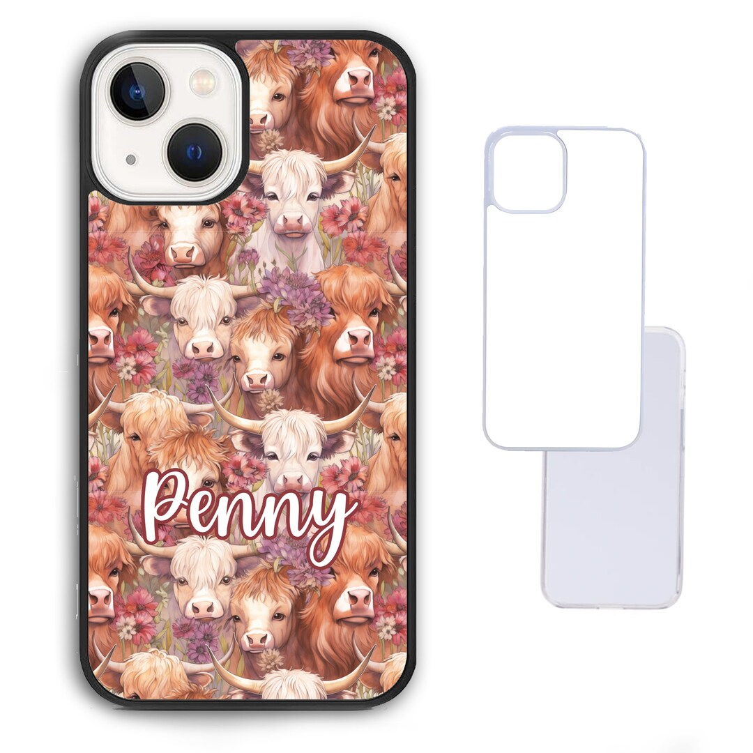 Highland Cow Cattle Purple Flower Rose Hard Case Casing iPhone 6 SE 7 8 ...