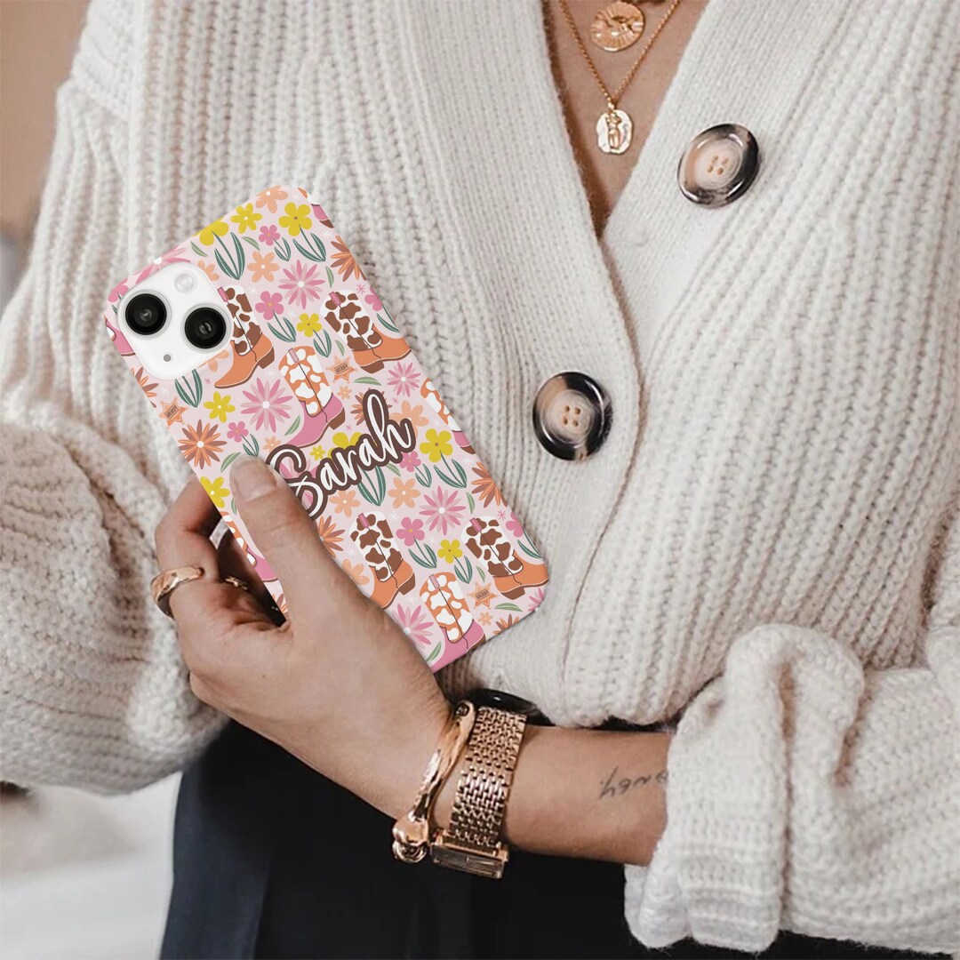 Pink Cowgirl Boot Western Cow Print Shoe Cactus [ Bumper Case Casing ...