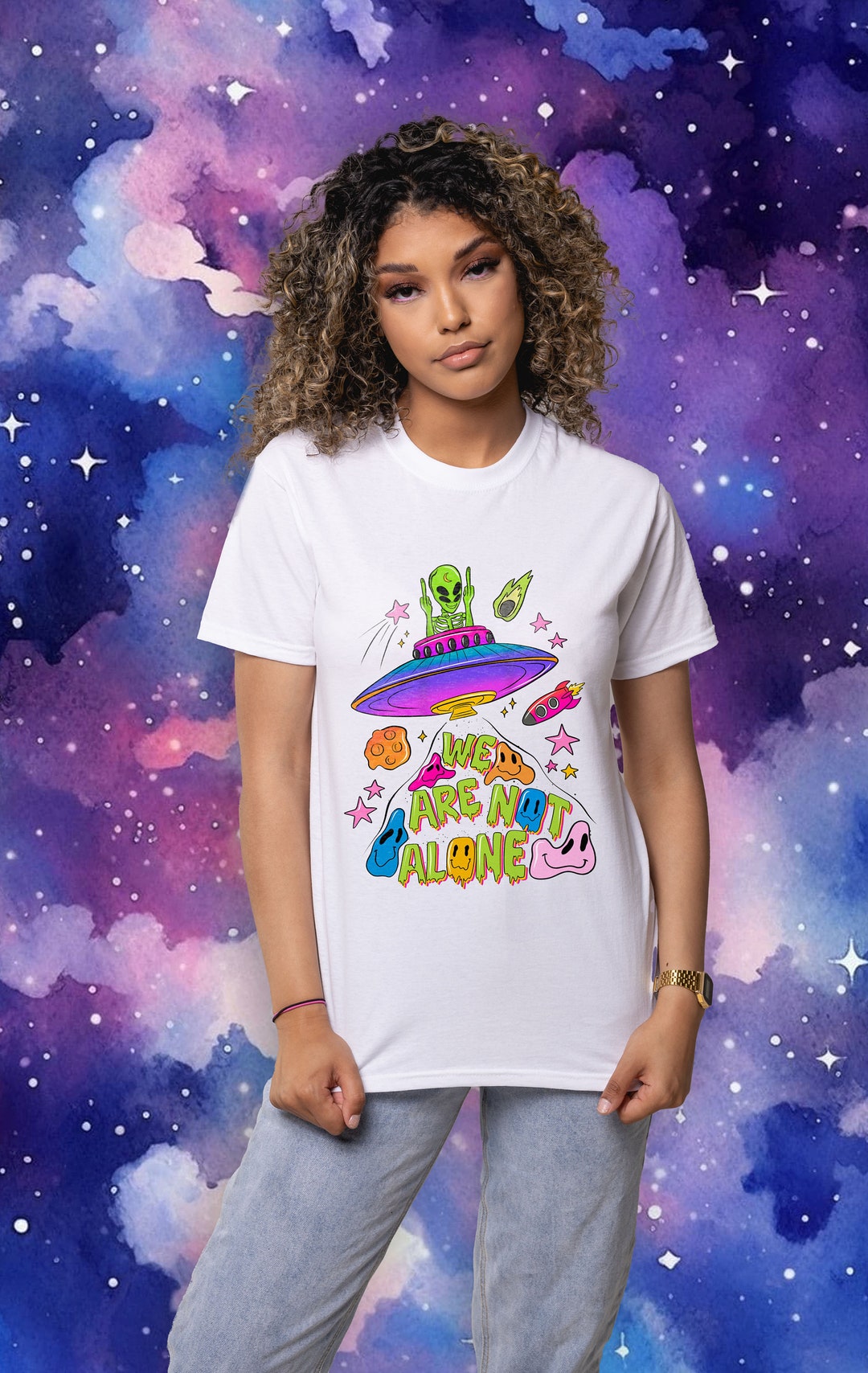 We Are Not Alone Alien Ufo Harajuku Y2k T-shirt Tee Top T Shirt Cotton ...