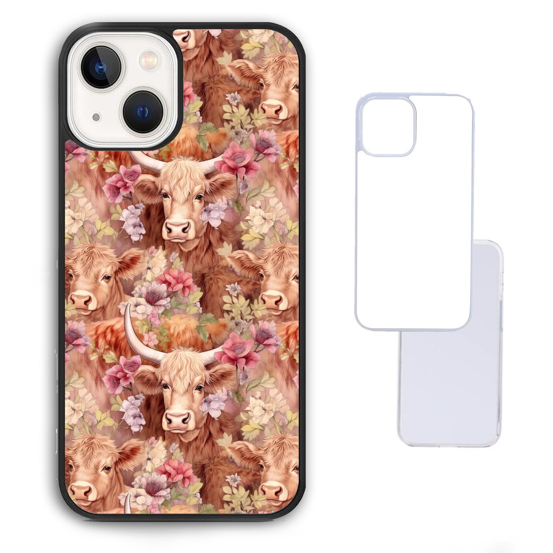 Highland Cow Cattle Pastel Floral Rose Hard Case Casing iPhone 6 SE 7 8 ...