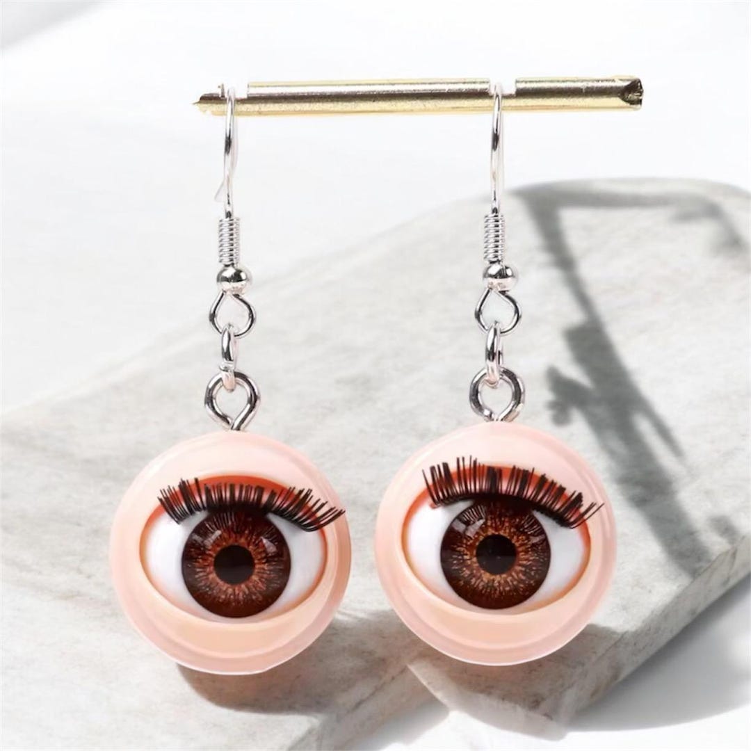 Creepy Blinking Eye Dolls Eyes Brown Statement Stud Earrings Studs for ...