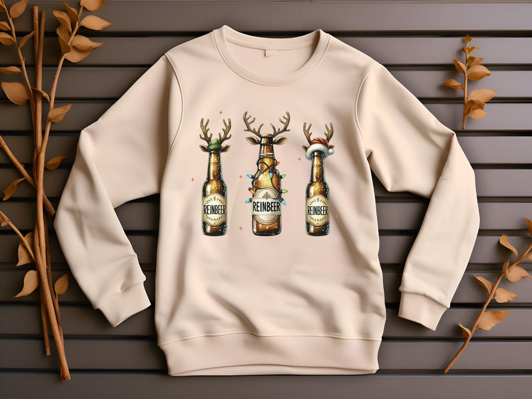 Reinbeer Beer Bottle Funny Reindeer Antler Drink Sweater Jumper ...