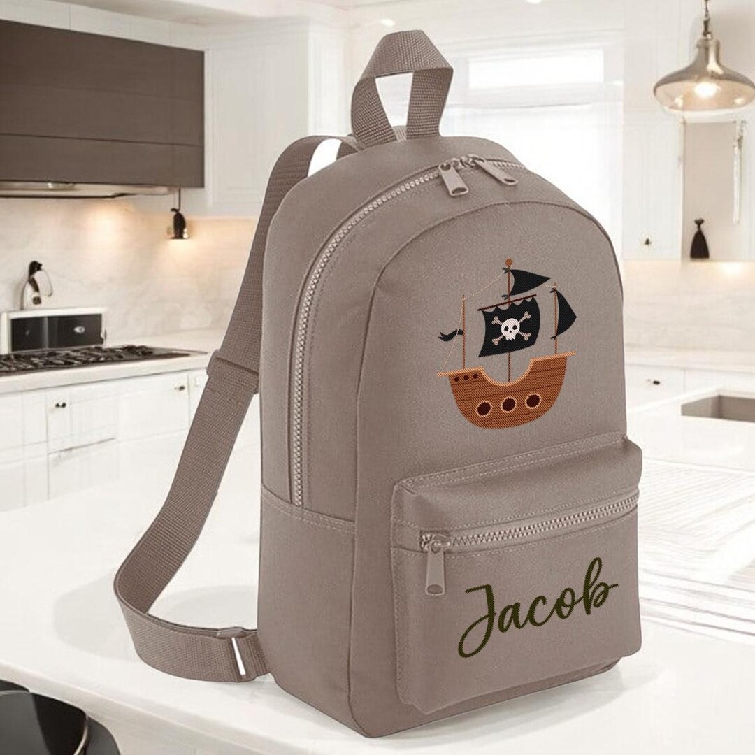 Jolly Roger Pirate Ship, Mini Personalised Backpack Custom Name ...
