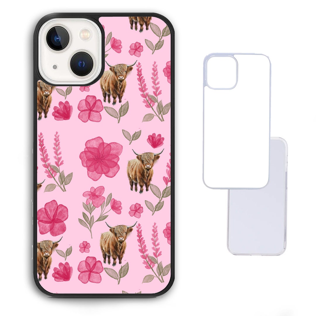 Highland Cow Cattle Hot Pink Flower Hard Case Casing iPhone 6 SE 7 8 XR ...