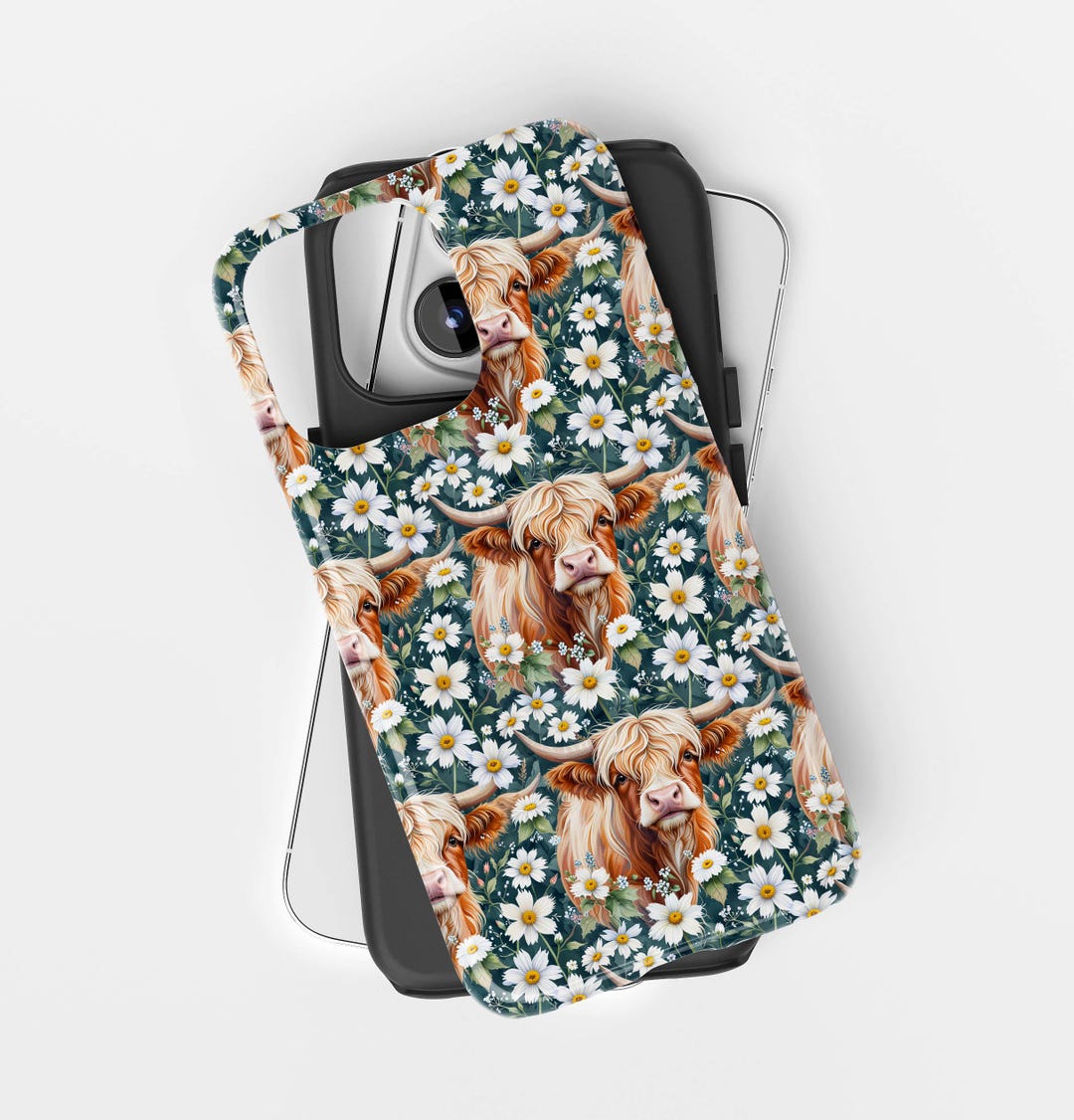 Teal Highland Cow, Coo, Daisy Wildflower ,iphone 16 15 14 13 12 11 Pro ...