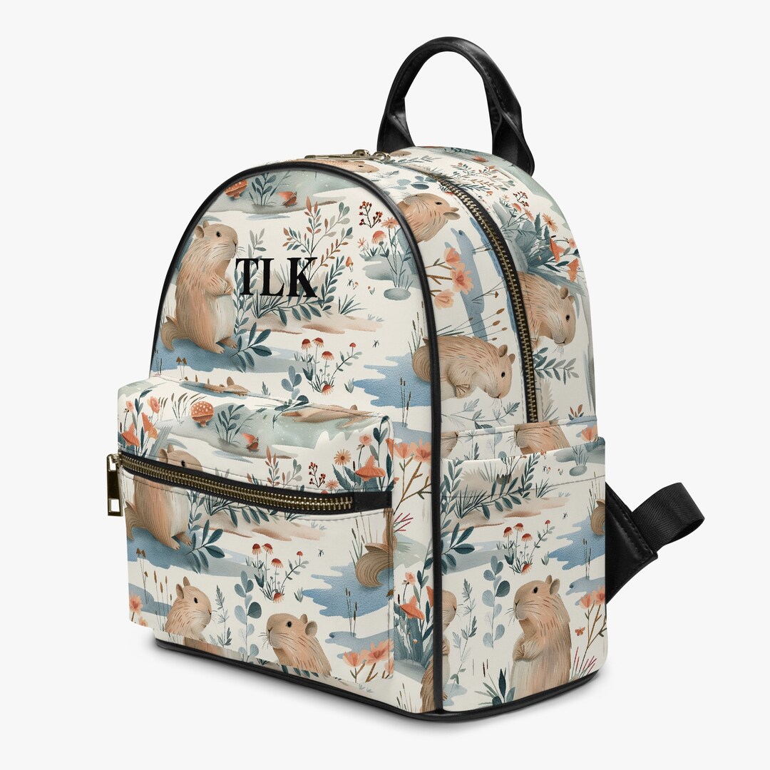 Lake Blue Cute Cappy Capybara Print [ Backpack Back Pack PU Leather ...