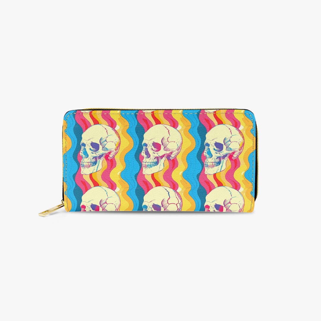 Wavy Rainbow Skeleton Skull Horror for Her Birthday Mothers Day Gift PU ...