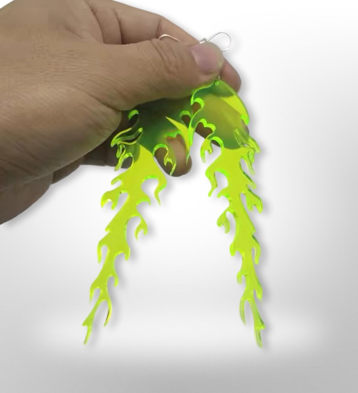 Neon Yellow Green Fire Flame Flames Statement Stud Earrings Studs for ...