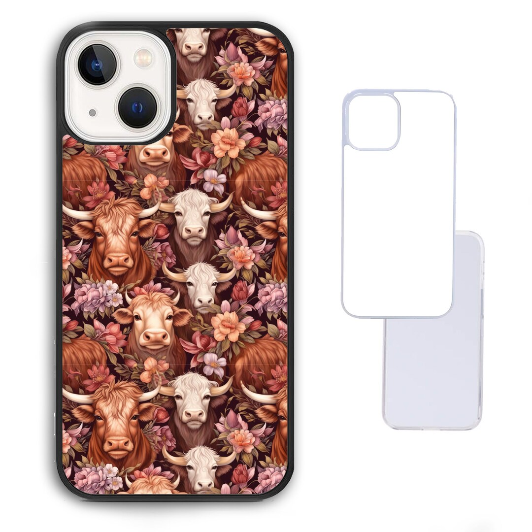 Highland Cow Cattle Black Flower Rose Hard Case Casing iPhone 6 SE 7 8 ...