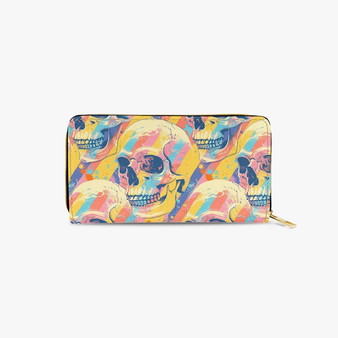 Wavy Rainbow Skeleton Skull Horror for Her Birthday Mothers Day Gift PU ...