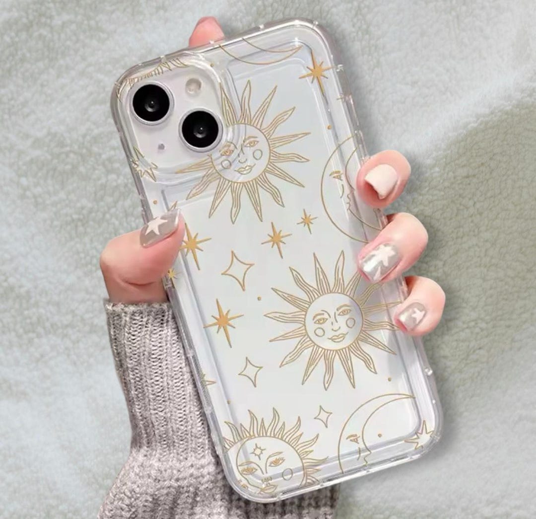 Gold Mystical Moon Face Stars Planet Moons Case for iPhone 15 14 13 12 ...