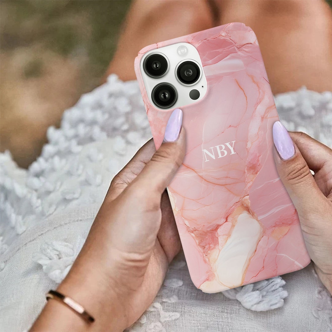 Blush Pink Rose Gold Marble Precious Stone Initial [ Bumper Case Casing ...