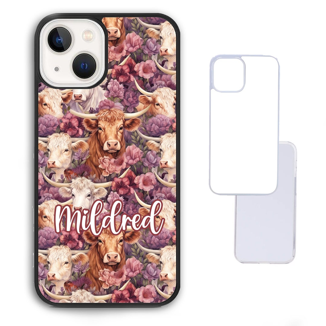 Highland Cow Cattle Pink Purple Rose Hard Case Casing iPhone 6 SE 7 8 ...
