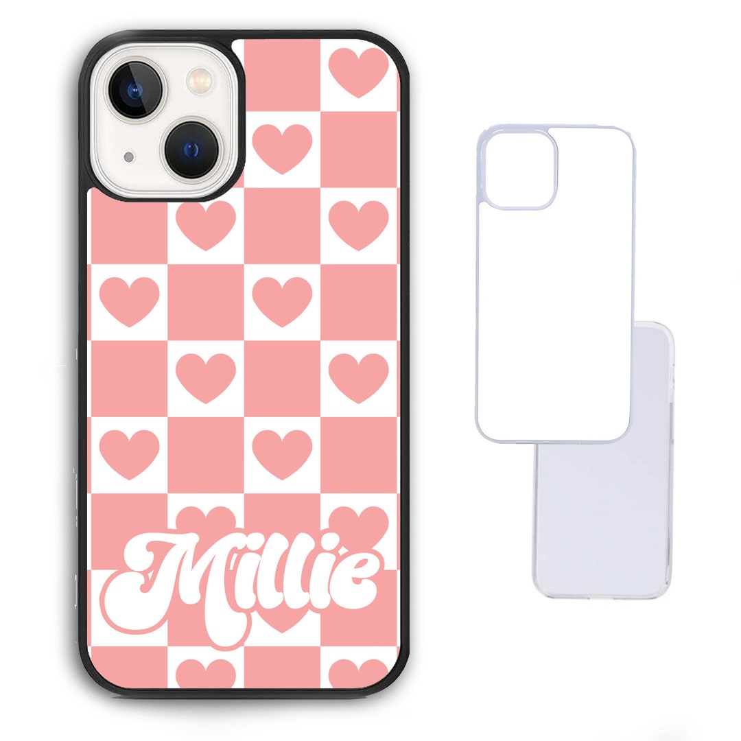 Pink White Contrast Heart Square Hard Case Casing iPhone 6 SE 7 8 XR X ...