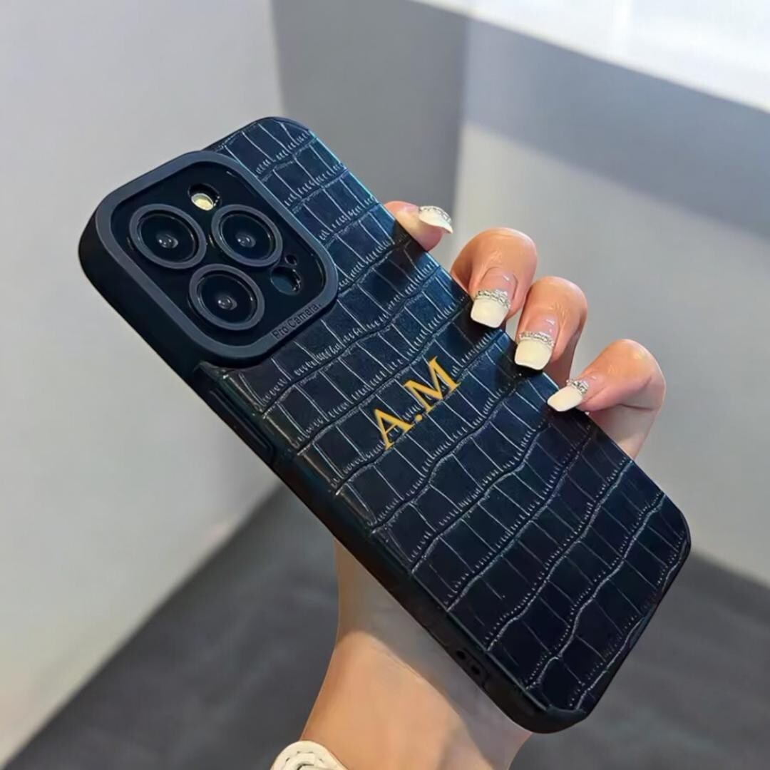 Black, Luxury Crocodile Croc Leather, Case for iPhone 16 15 14 13 12 11 ...