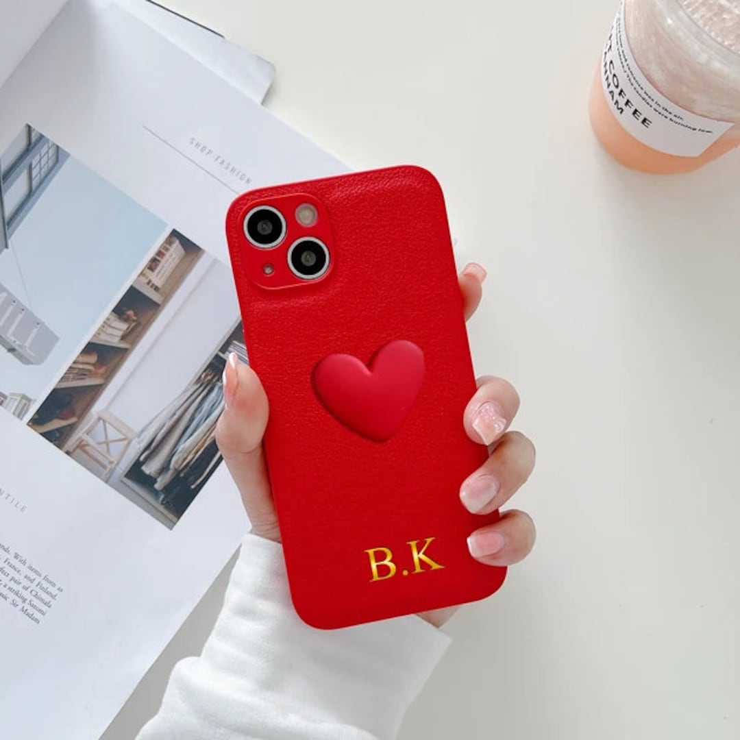 Luxury Red Heart 3D Personalised Case for iPhone 15 14 13 12 11 Pro Max ...