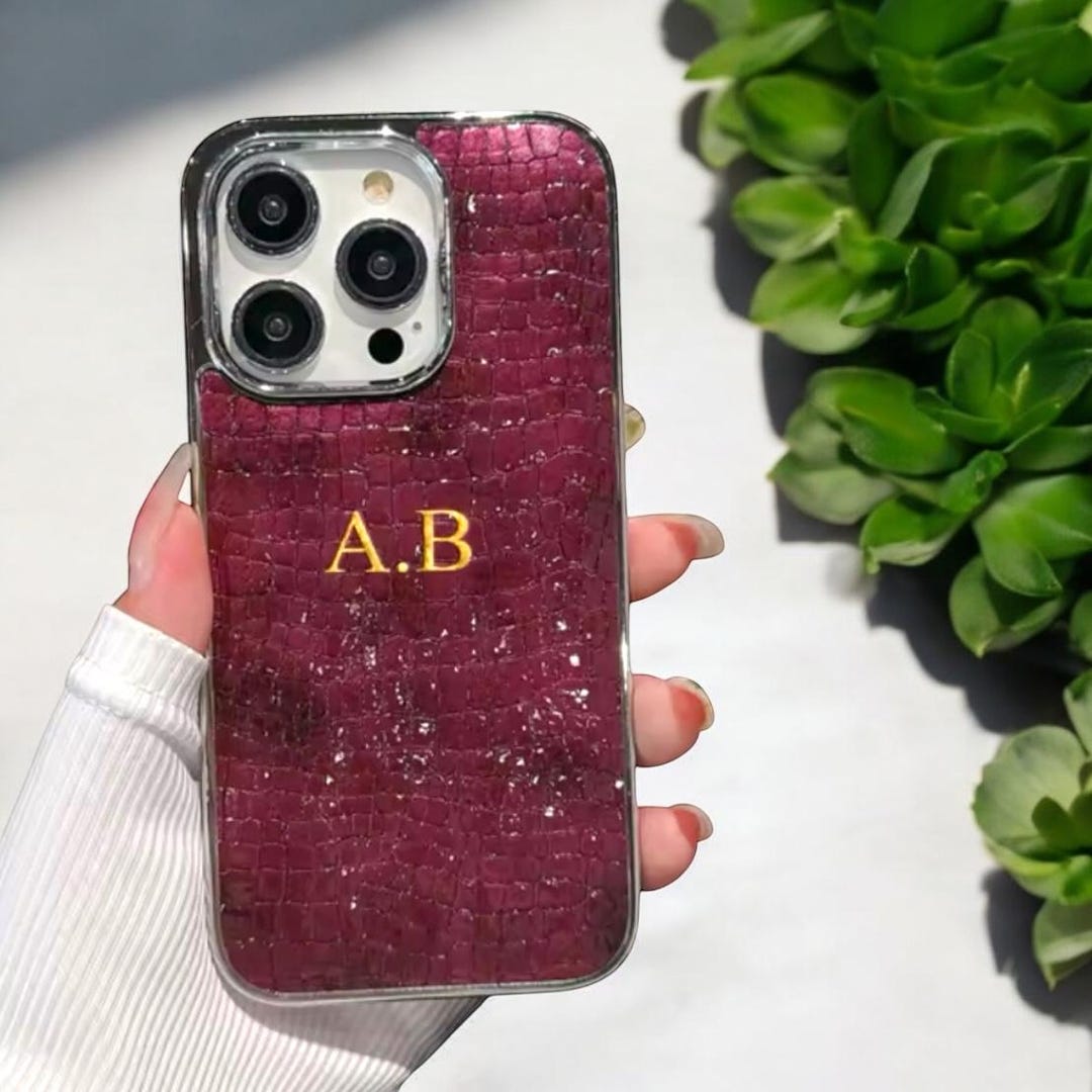 Dark Red, Luxury Crocodile Croc Leather, Case for iPhone 16 15 14 13 12 ...