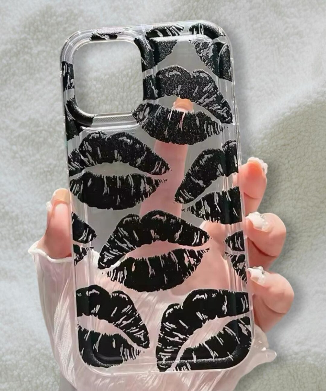 Black Juicy Kiss Lips Lip Aesthetic Clear Case for iPhone 15 14 13 12 ...
