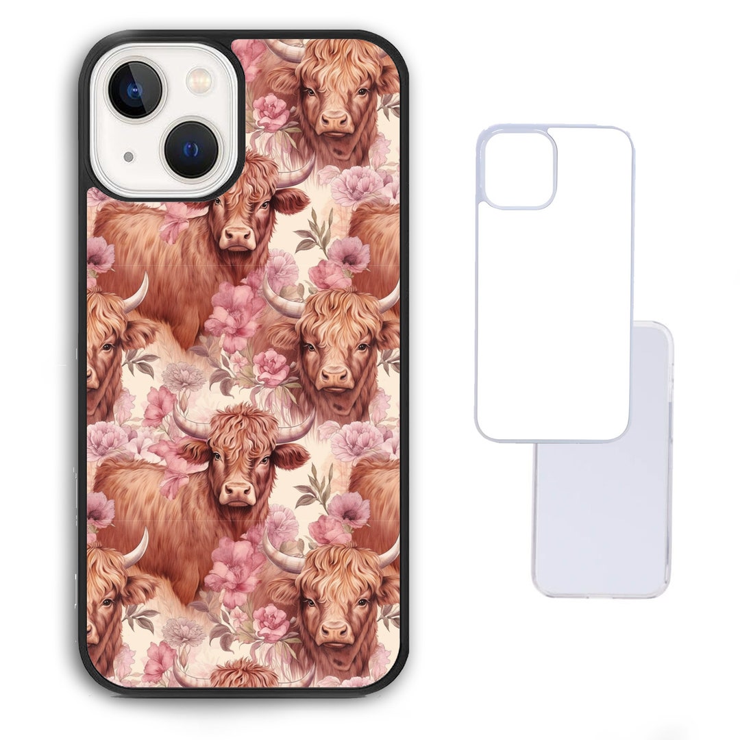 Highland Cow Cattle Purple Peony Rose Hard Case Casing iPhone 6 SE 7 8 ...