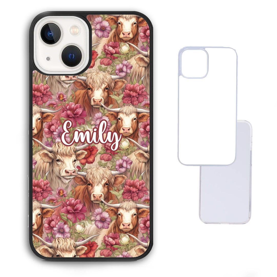 Highland Cow Cattle Purple Peony Rose Hard Case Casing iPhone 6 SE 7 8 ...